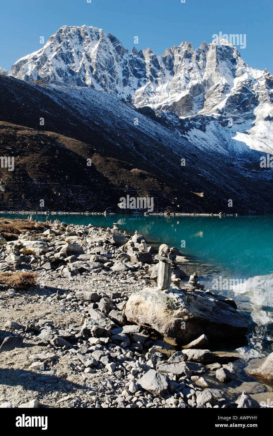 Holy lake Dudh Pokhari near Gokyo and Pharilapche(6017), Sagarmatha ...