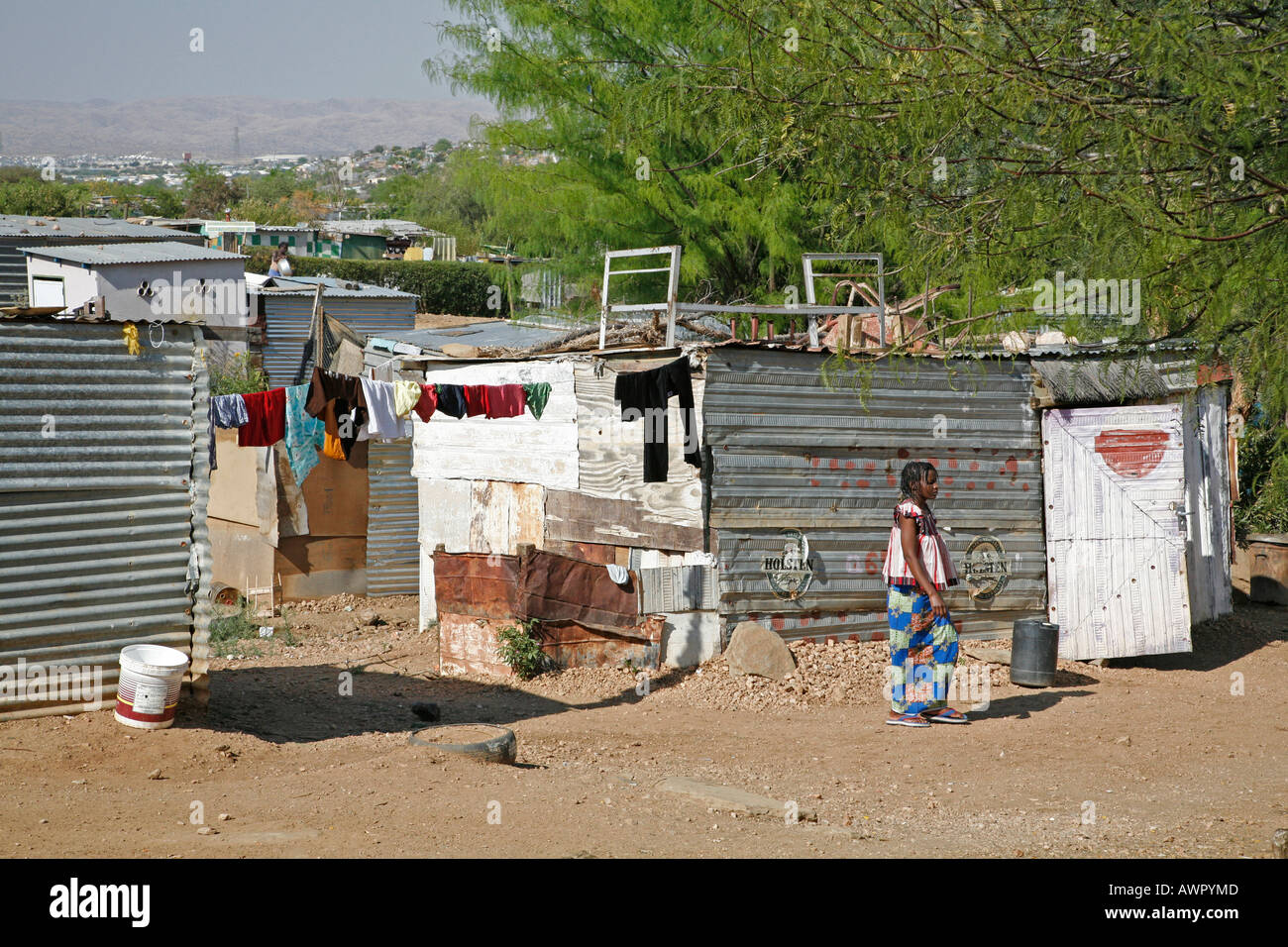 NAMIBIA Santytown dwellings made of corrugated metal Slum district of ...