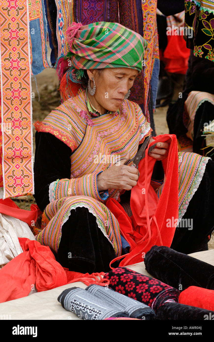 Woman of the Flower Hmong at Bac Ha market, Ha Giang Province, northern ...