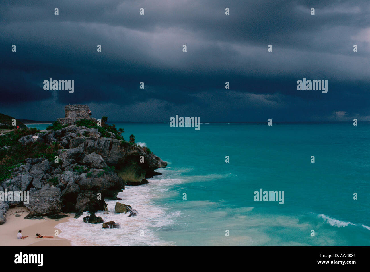 Storm over the Mayan ruins of Tulum Yucatan Peninsula Mexico Stock ...