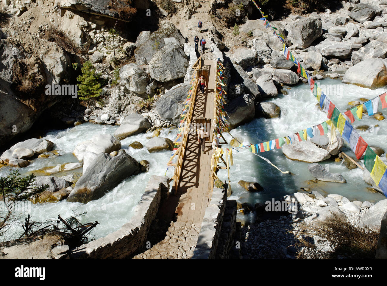Bridge over Dudh Koshi river, Sagarmatha National Park, Khumbu, Nepal ...