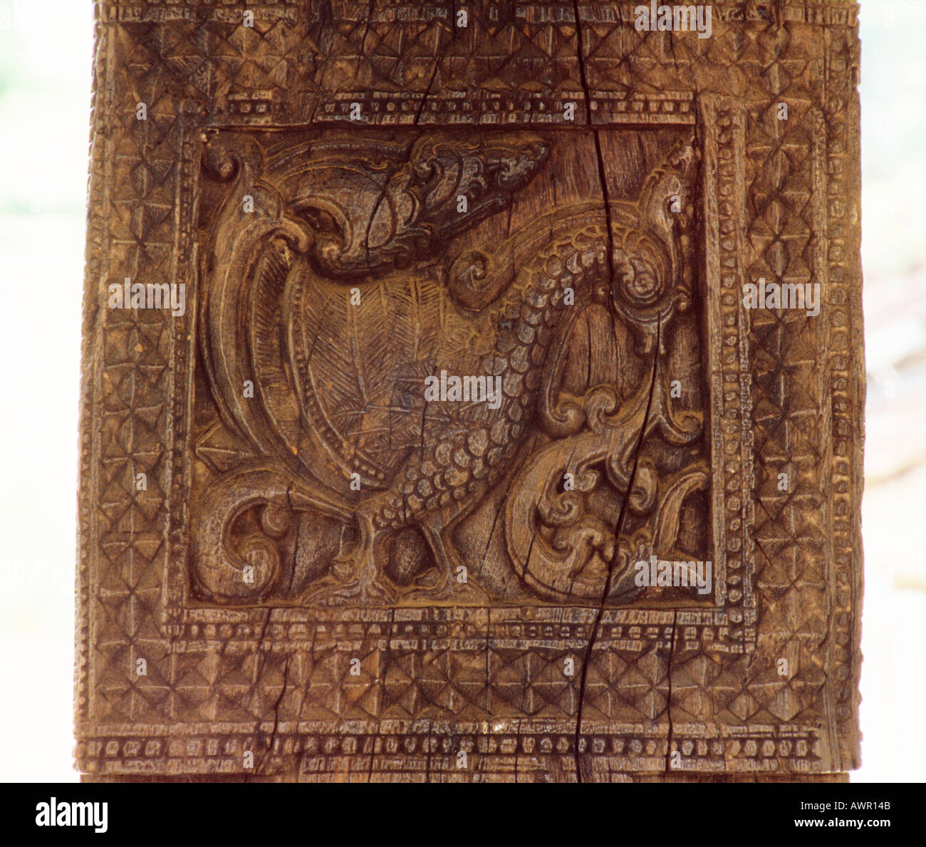 Sri lanka wood carving on supporting temple posts Embekke Devale bird ...