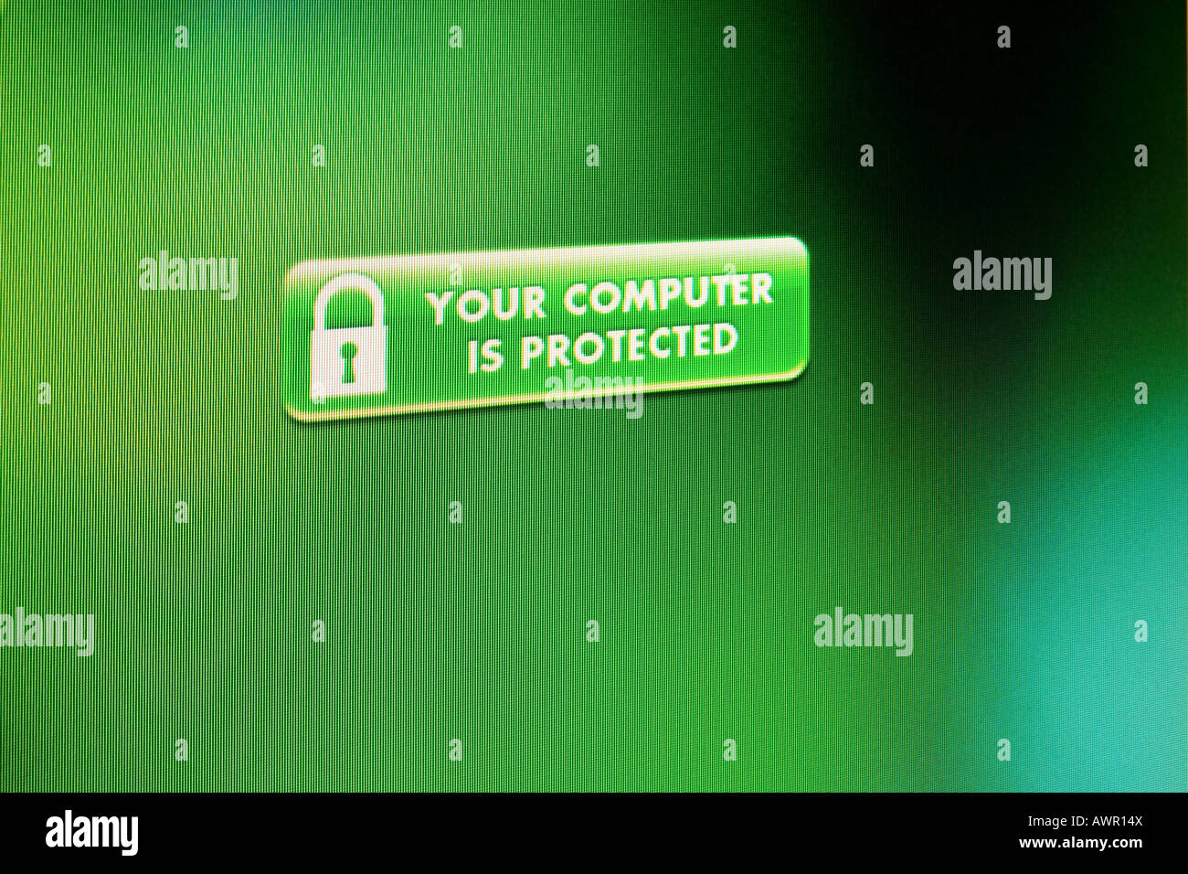 Computer monitor shot, "your computer is protected" message Stock Photo ...