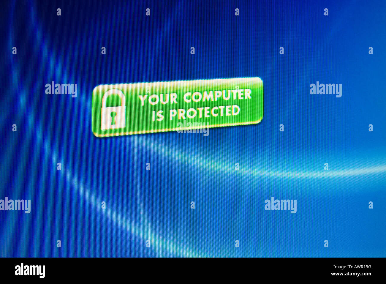 Computer monitor shot, "your computer is protected" message Stock Photo ...