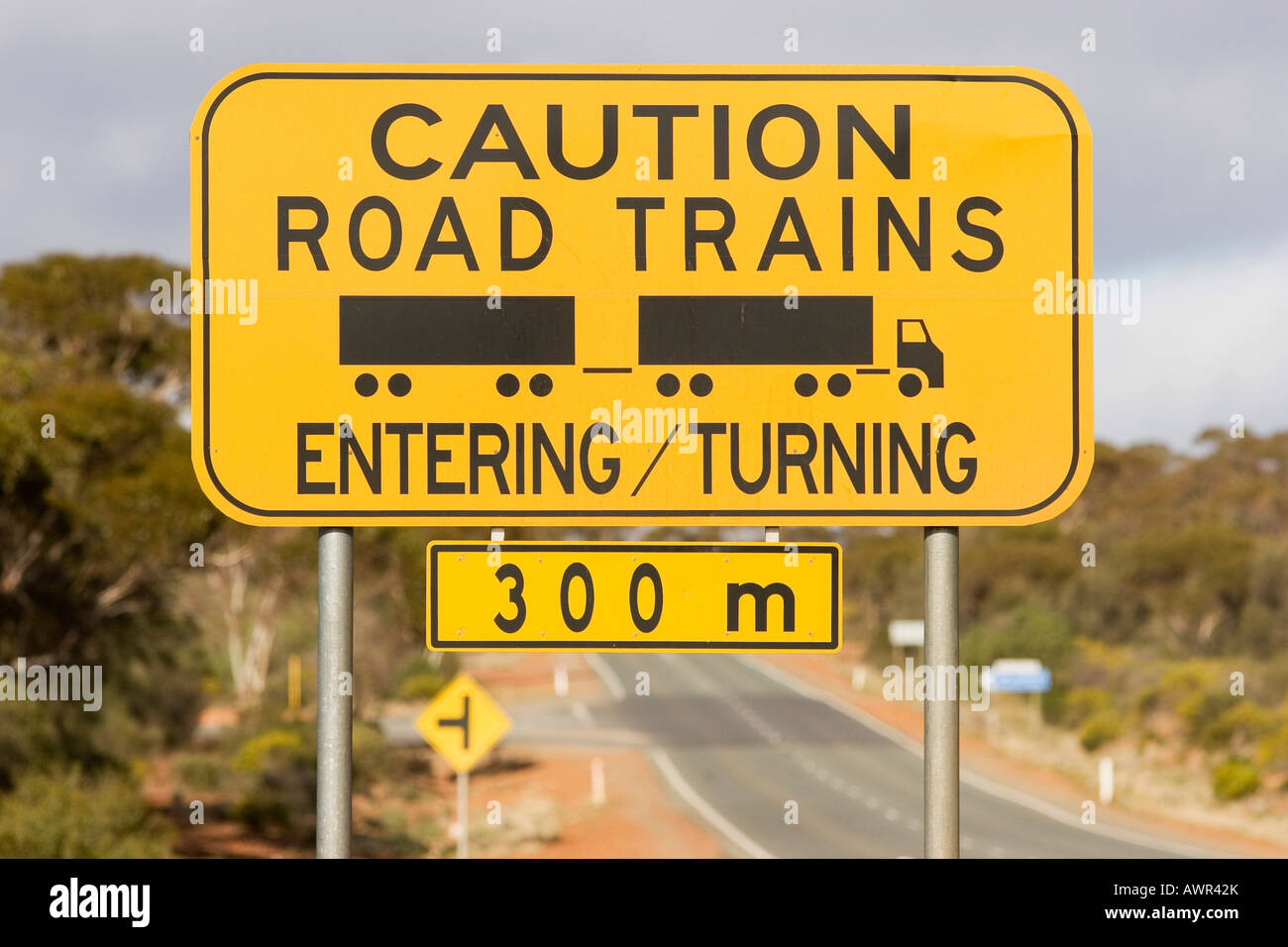 Warning sign (Caution Road Trains), Western Australia, WA, Australia ...