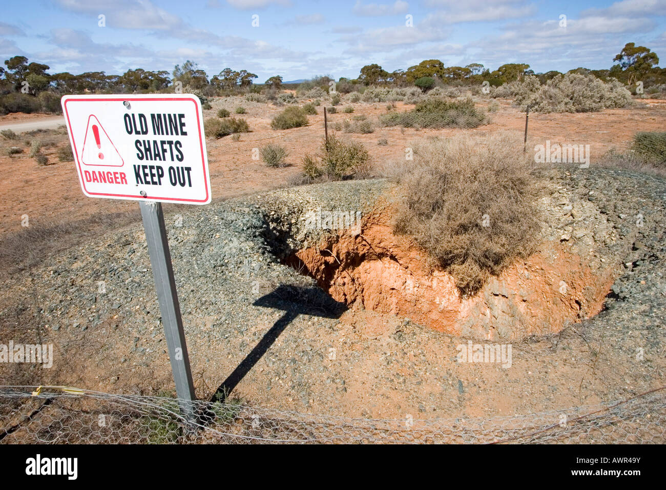 Old mine shafts, keep out sign, Western Australia, WA, Australia Stock ...