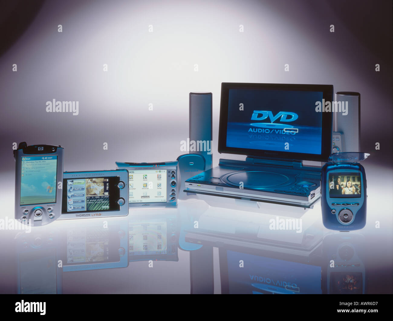 five screens capable of showing storing film footage Stock Photo - Alamy