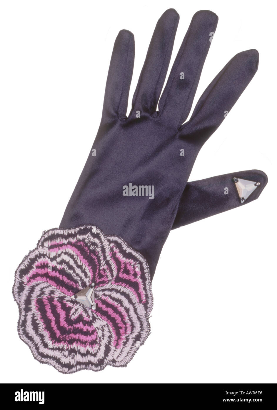 black silk glove with flower design and pyramid beads Stock Photo - Alamy