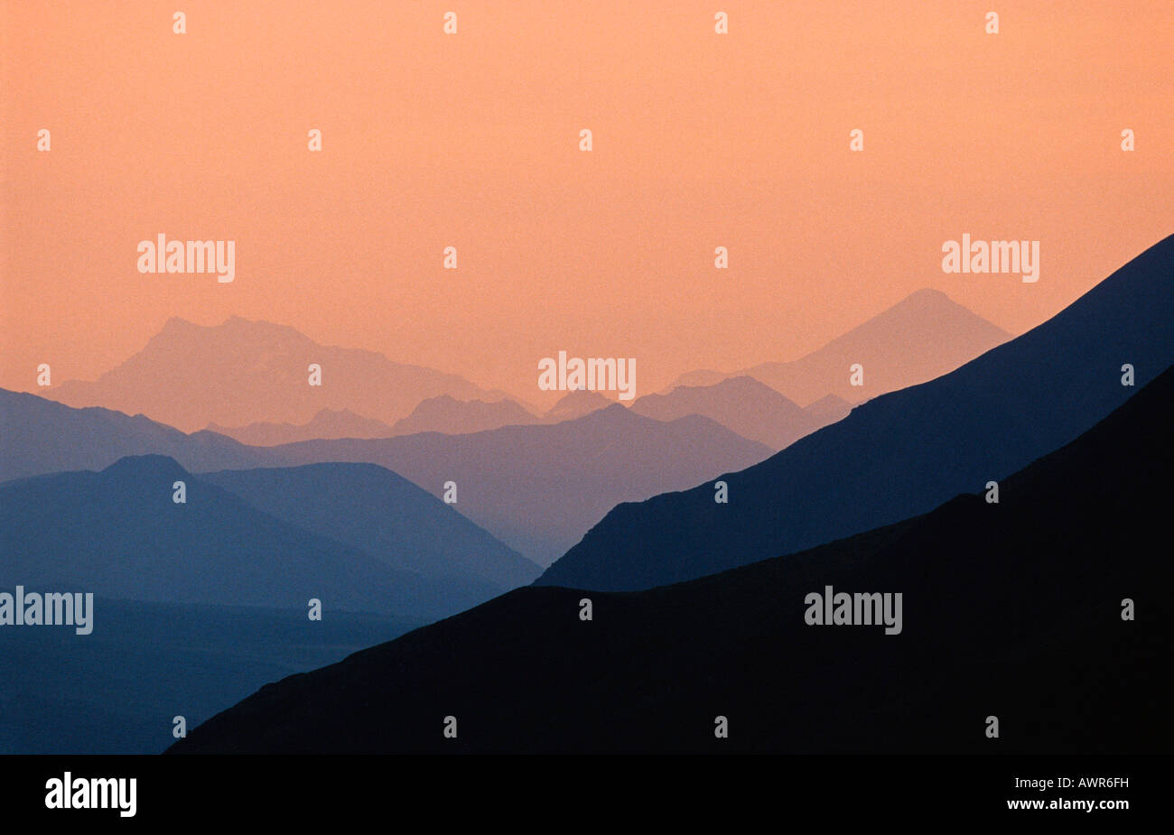 Peaks of the Alaska Range at sunset, Denali National Park, Alaska, USA ...