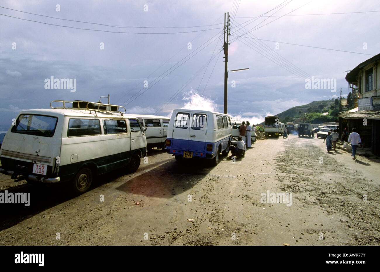 Sri Lanka Central Highlands Haputale minibuses on the main road above ...