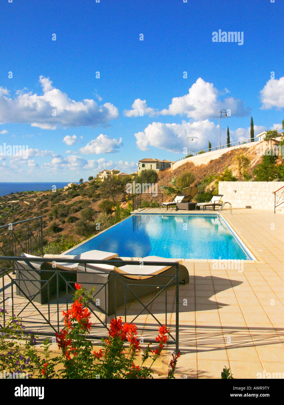 Villa garden and swimming pool in Cyprus Stock Photo - Alamy