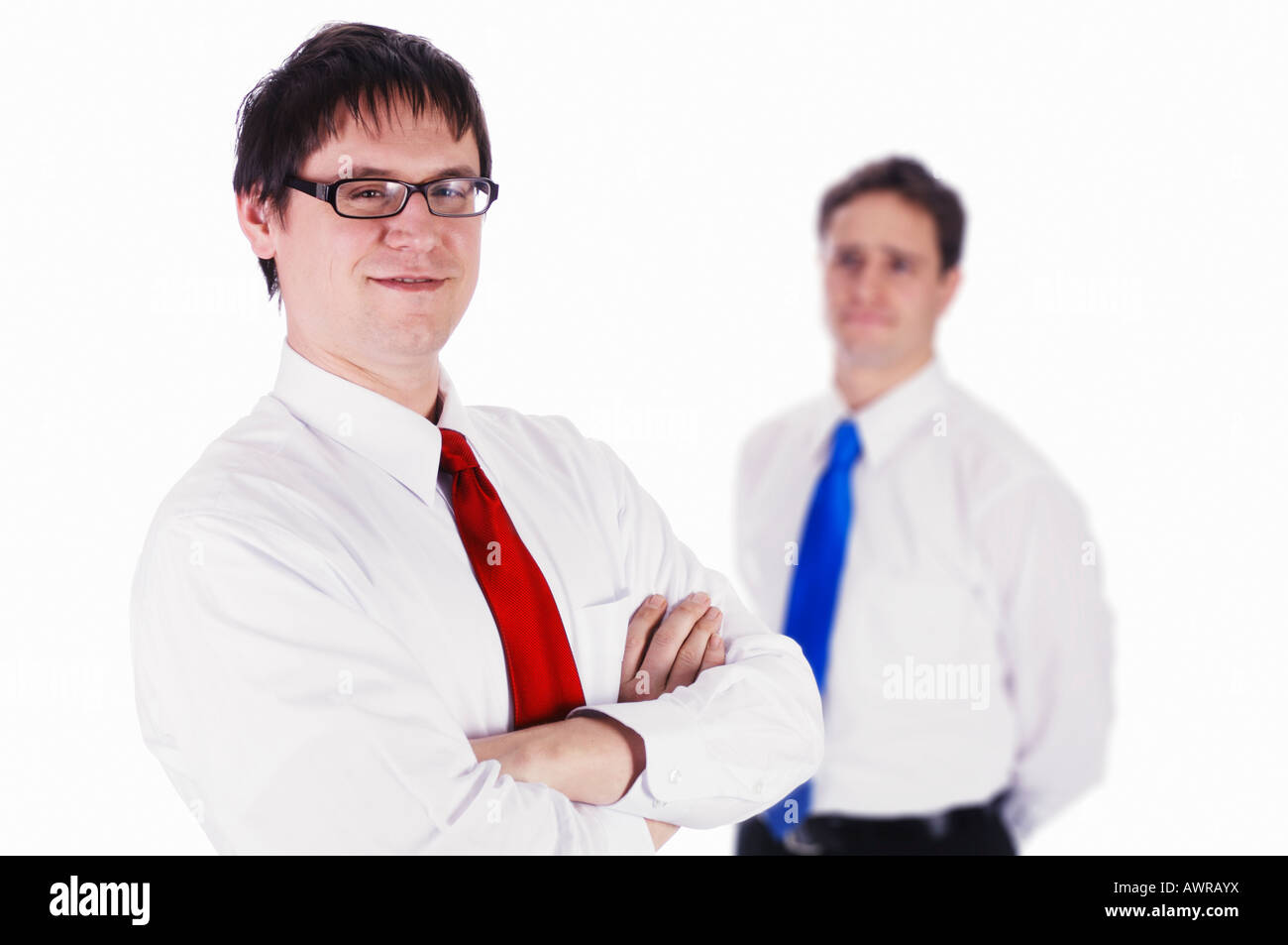 Confident Republican man in red tie with Democrat man in blue tie Stock ...