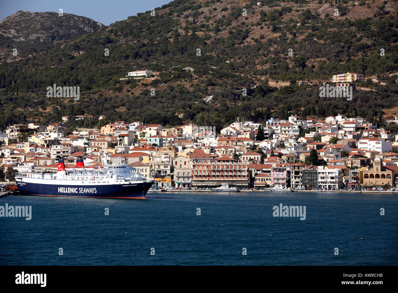 GREECE NORTHERN AEGEAN ISLANDS SAMOS THE MAIN PORT OF VATHI Stock Photo ...