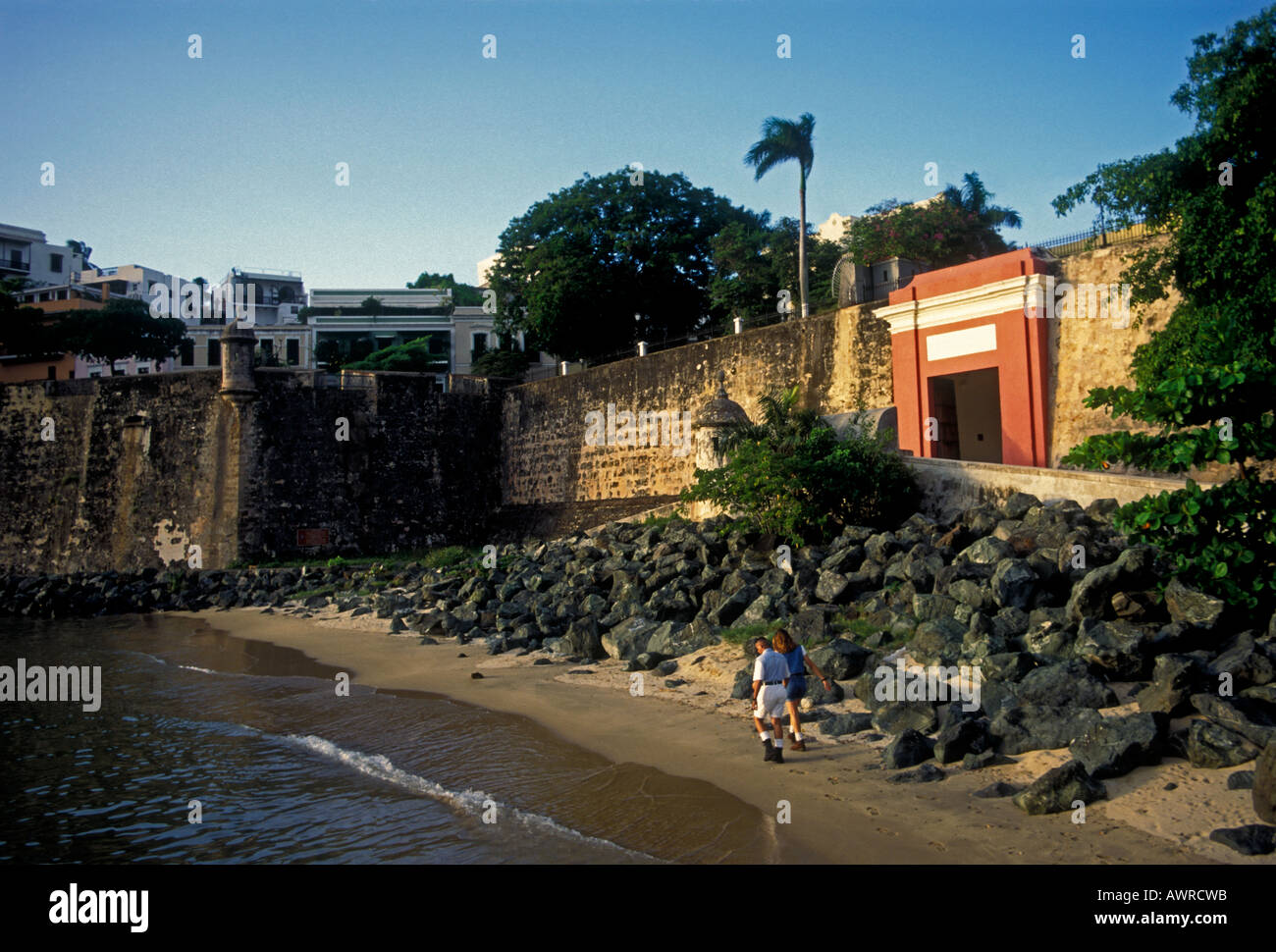 2, two, Puerto Ricans, Puerto Rican couple, walking on beach, San Juan ...