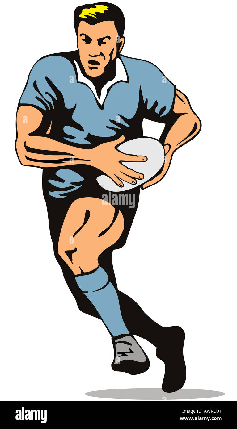 Rugby player running with the ball Stock Photo - Alamy