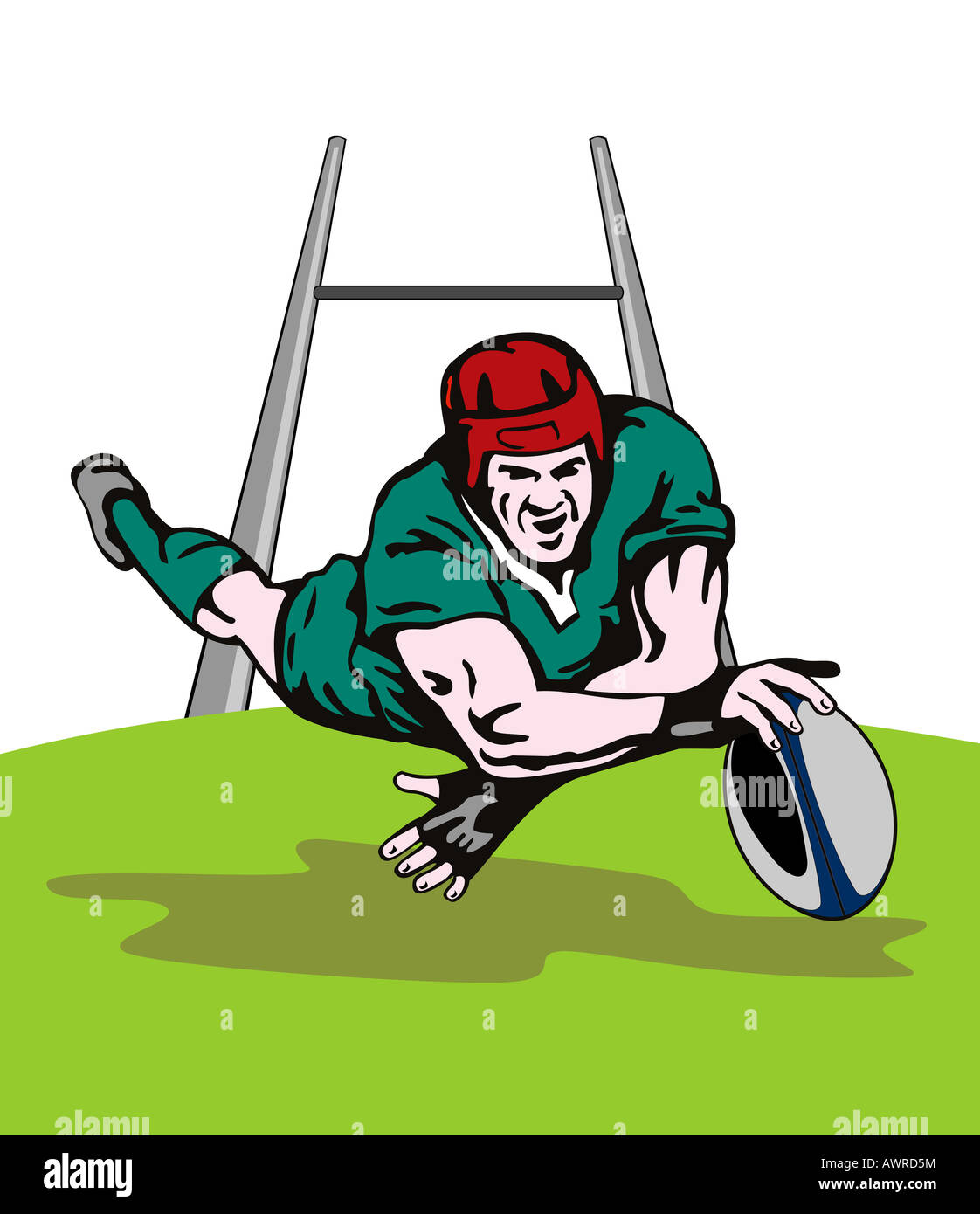 Rugby player diving to score a try Stock Photo - Alamy