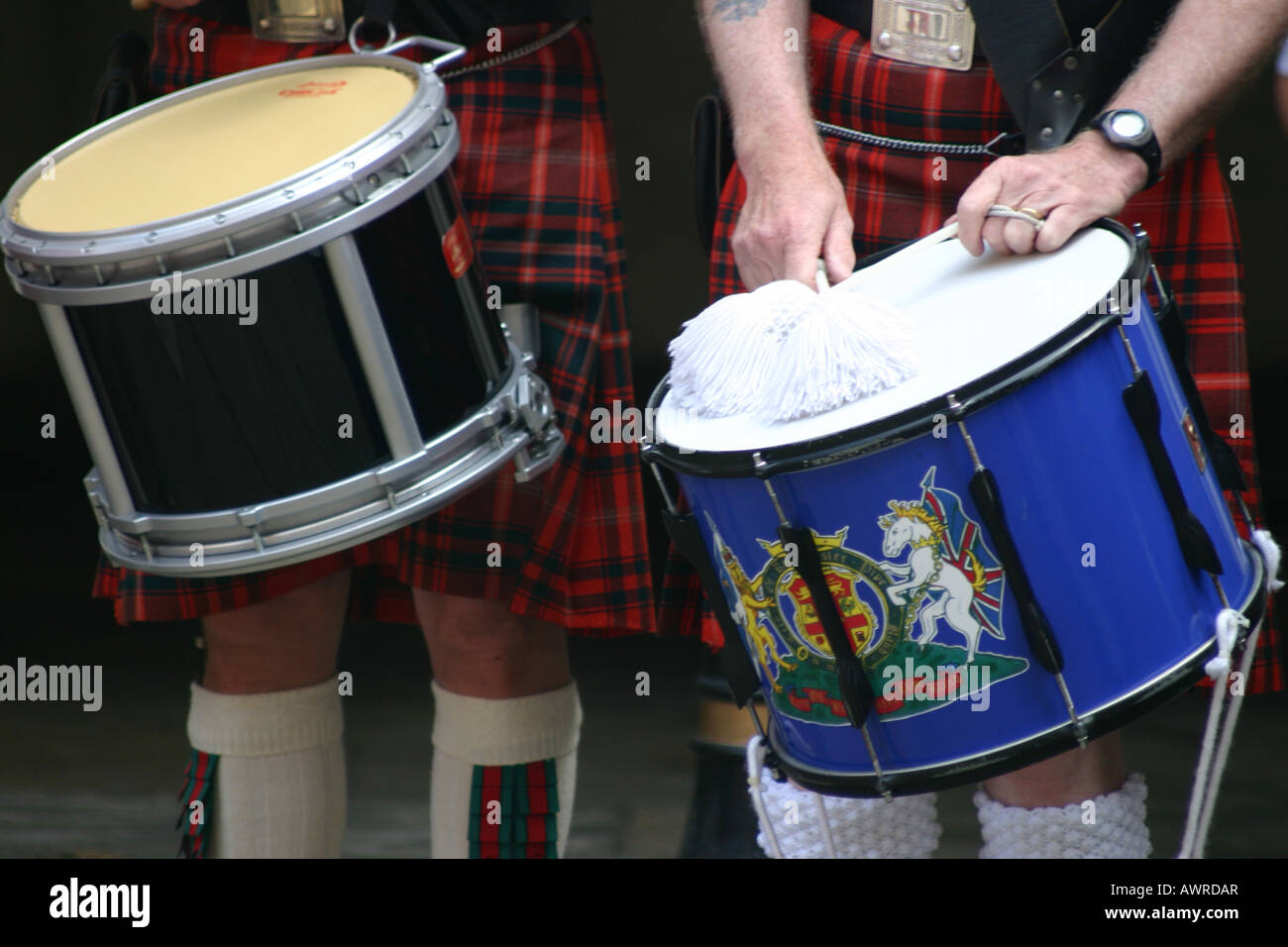 scottish highland bagpipe players drummer band dickens festival Stock ...