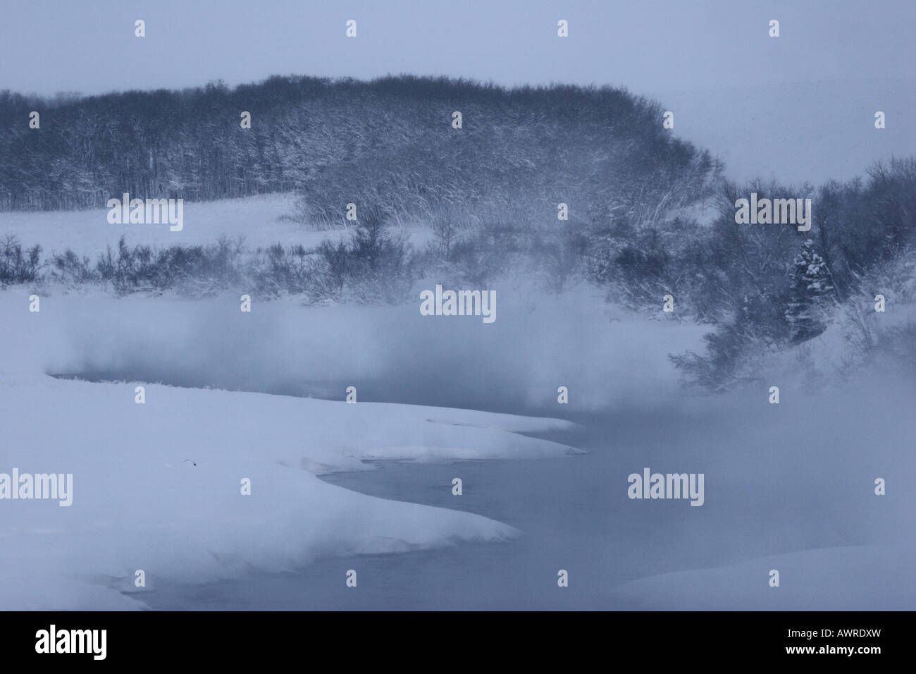 Mist rising from open water in winter Stock Photo - Alamy