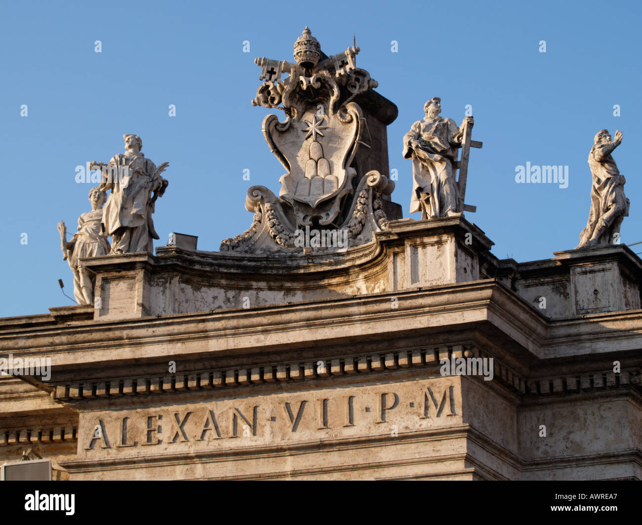 Detail with sculptures ornaments and the papal keys of the Saint Peters ...