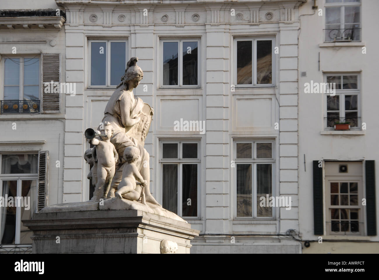 Statues in Le Sablon area of Brussells a smart district of chic bistros ...