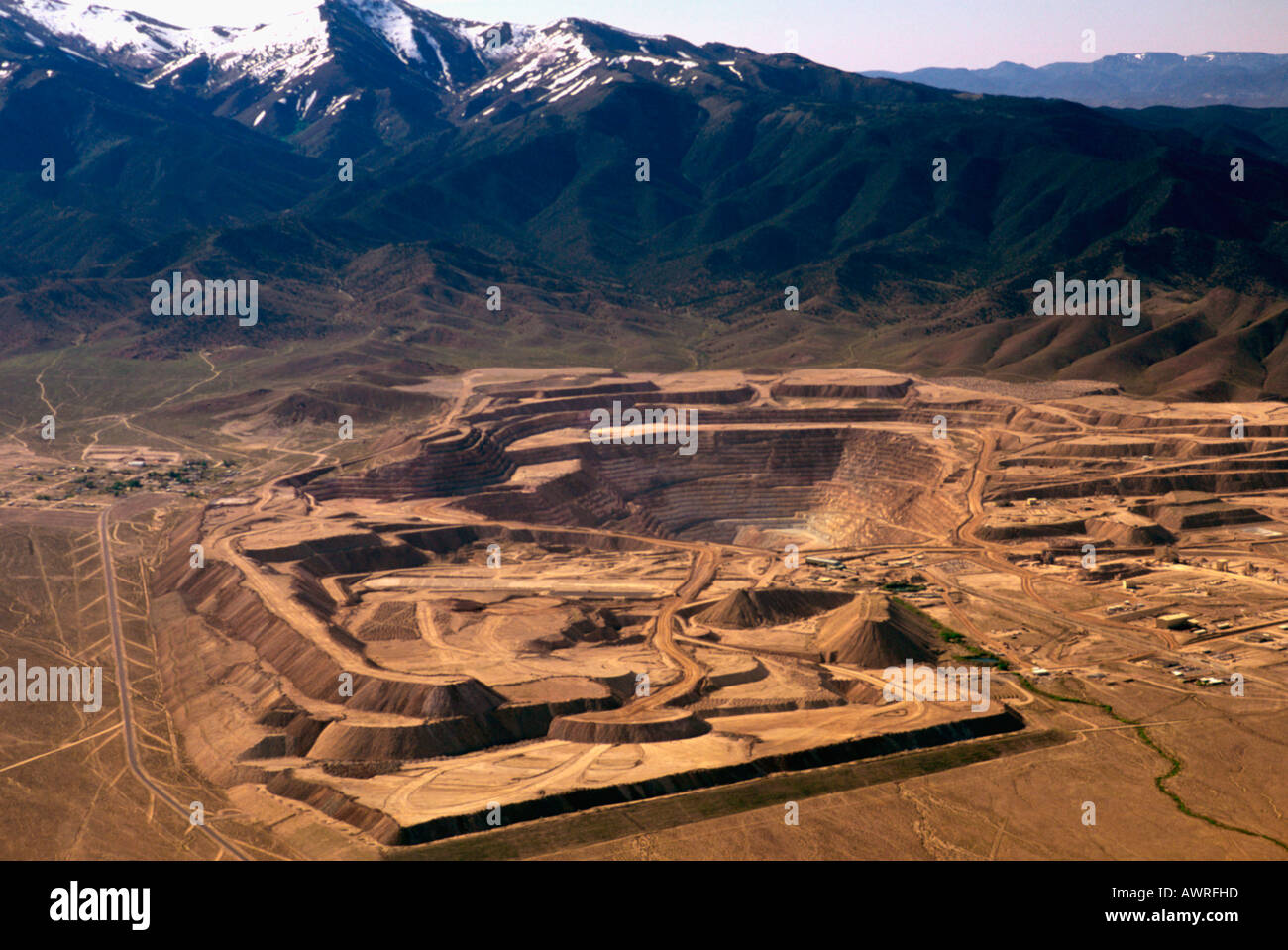Aerial of an open pit gold mine in Manhattan Nevada United States Stock ...