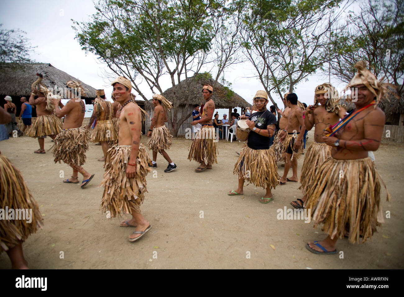 Ecuadorian people parade in traditional native costume demonstrating ...