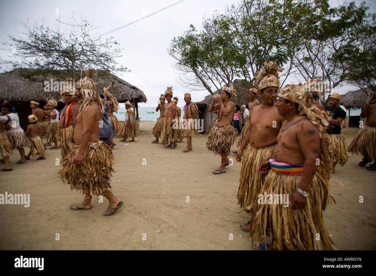 Ecuadorian people parade in traditional native costume demonstrating ...