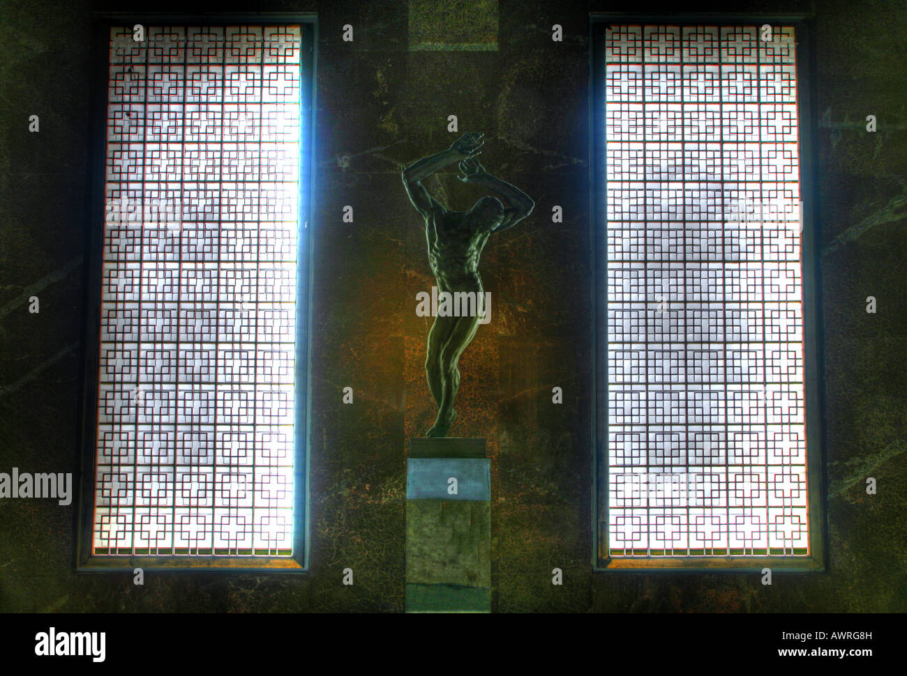 Statue and backlit windows Presidents Tomb Prague Czech Republic Stock ...