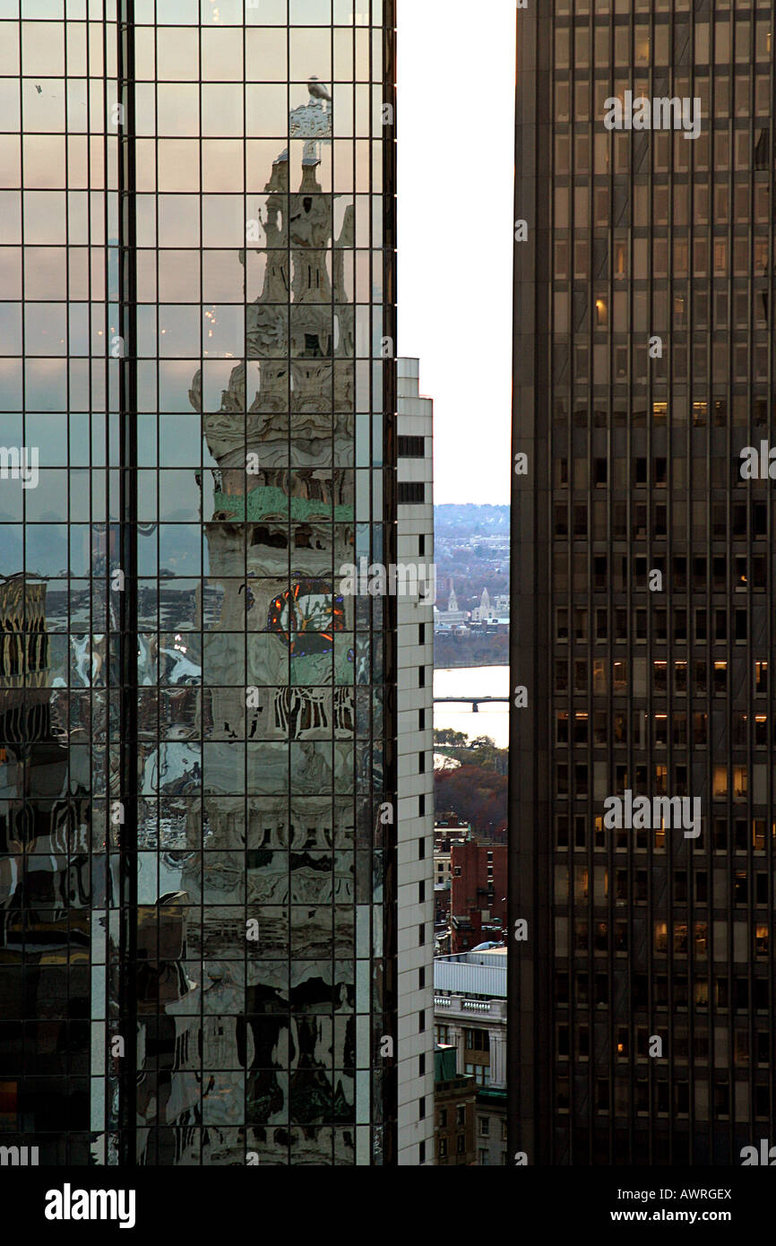 Reflection of Boston's Custom House in a downtown skyscraper Stock ...