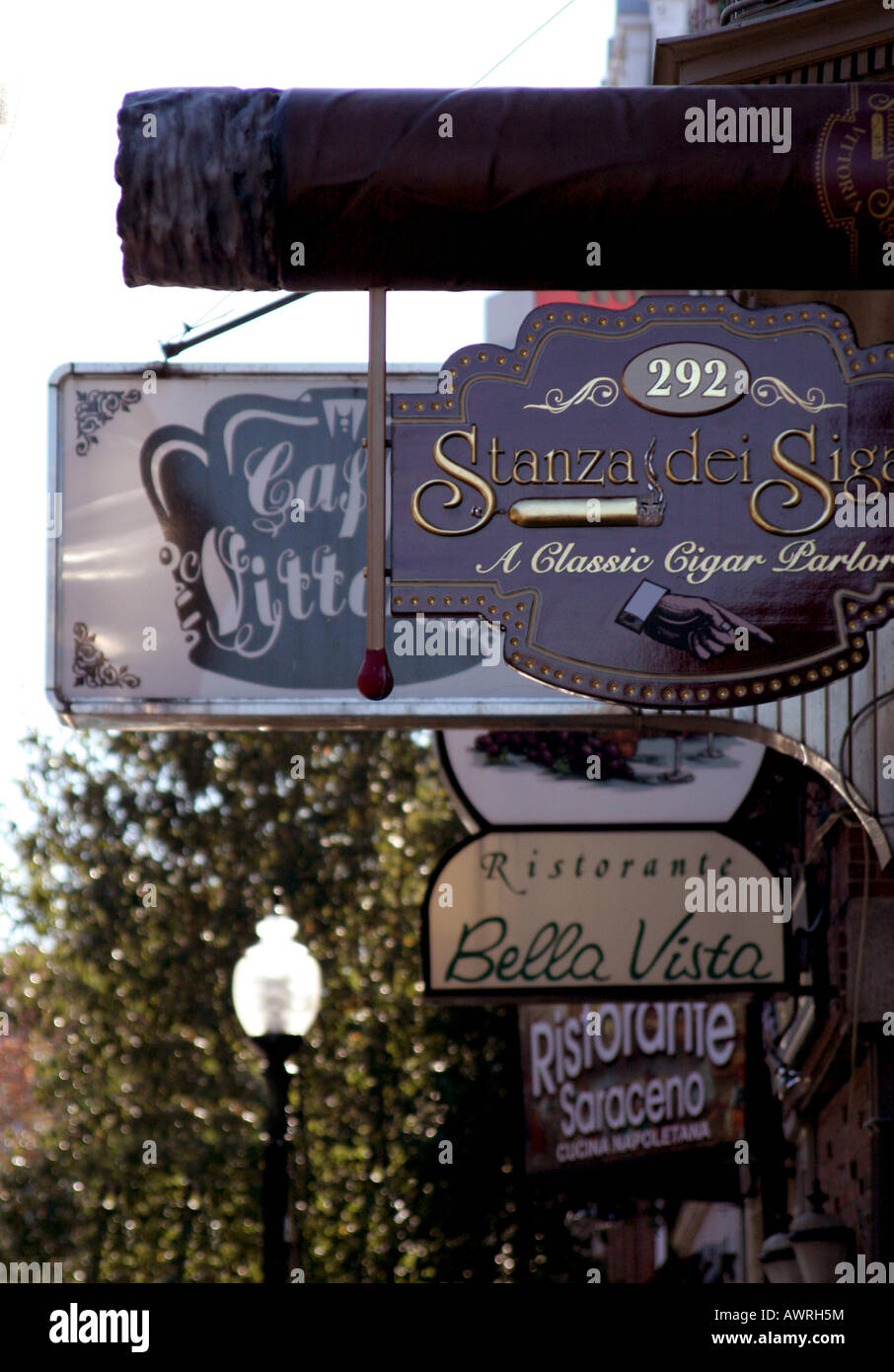 Signs on Hanover Street in the North End neighborhood of Boston ...
