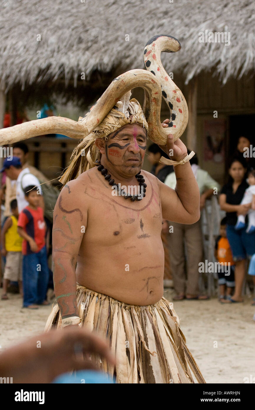 Ecuadorian warrior dancing traditional native costume demonstrating ...
