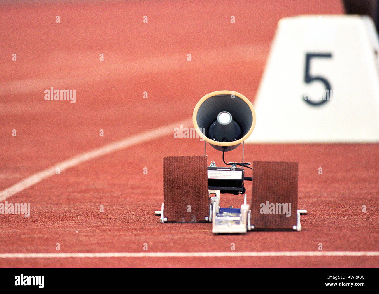 Starting block on track, close-up Stock Photo - Alamy