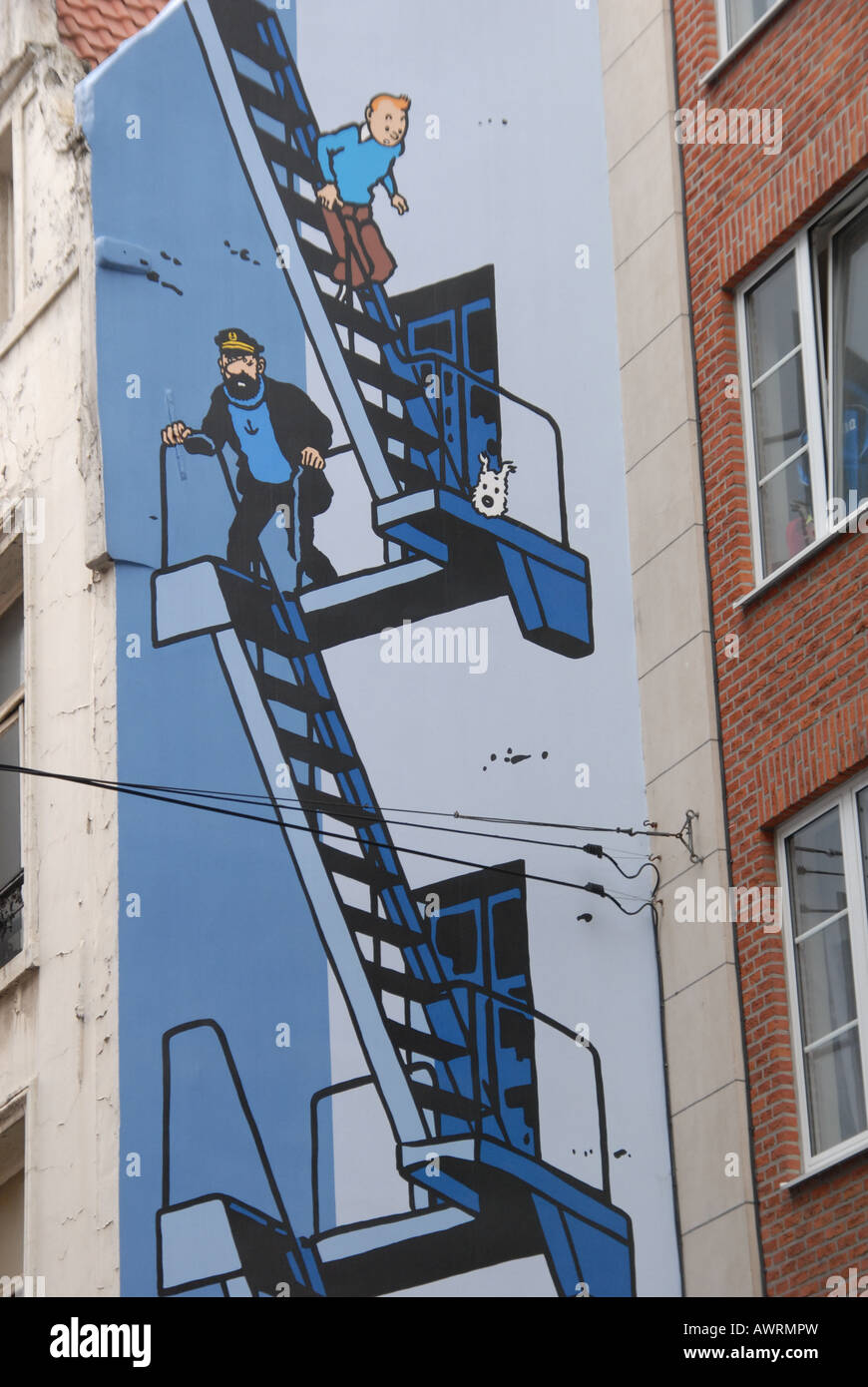Giant cartoon on the side of a building depicting characters from ...