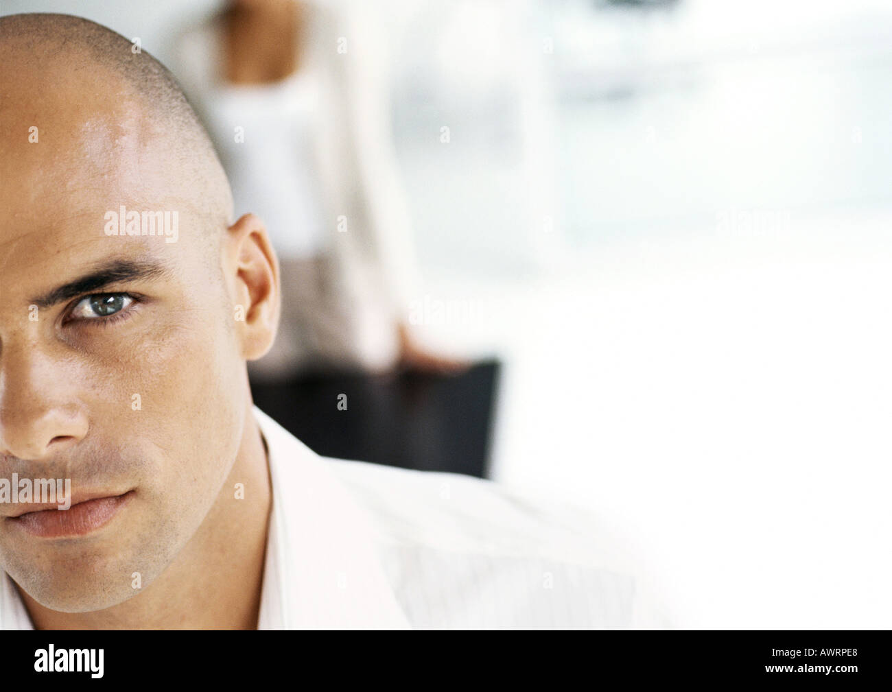 Man looking into camera, partial view, portrait, close-up Stock Photo ...