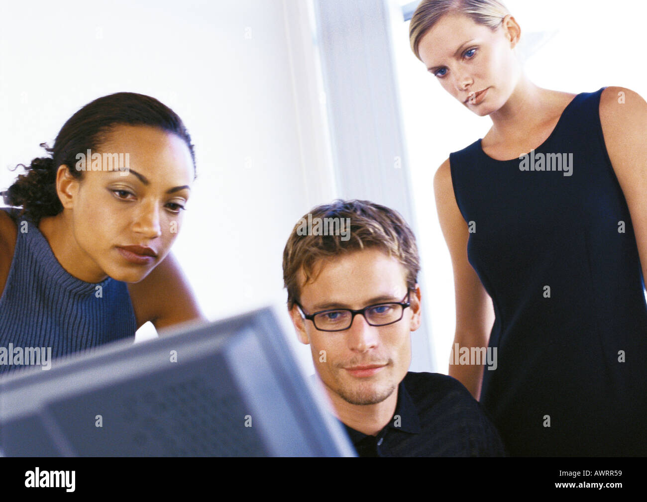 Businessman looking computer screen concern hi-res stock photography ...