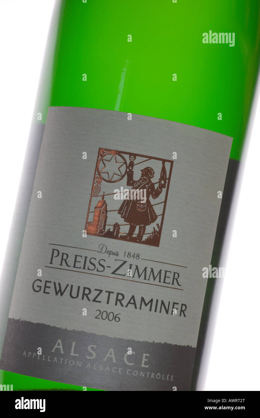 Alsace Gewurztraminer wine bottle Appellation Alsace Controllee Stock ...