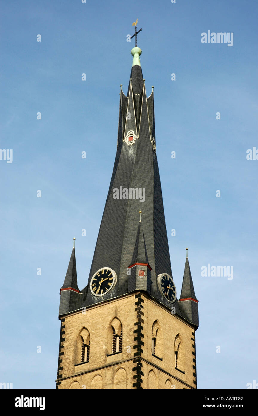 The crooked tower of the St. Lambertus Church. Duesseldorf, North Rhine ...