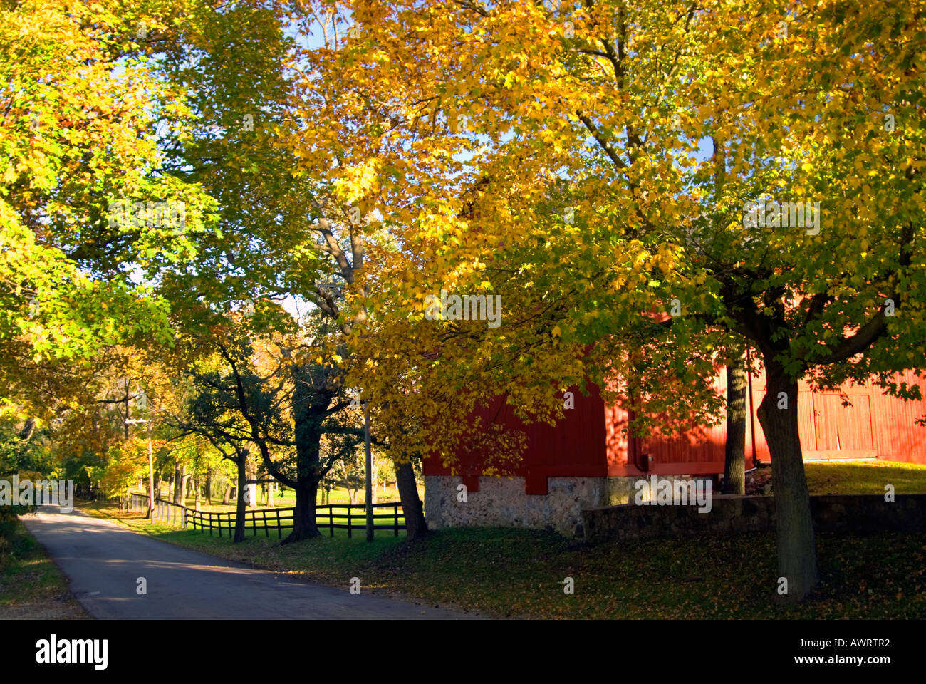 Autumn Barn & Trees Stock Photo - Alamy