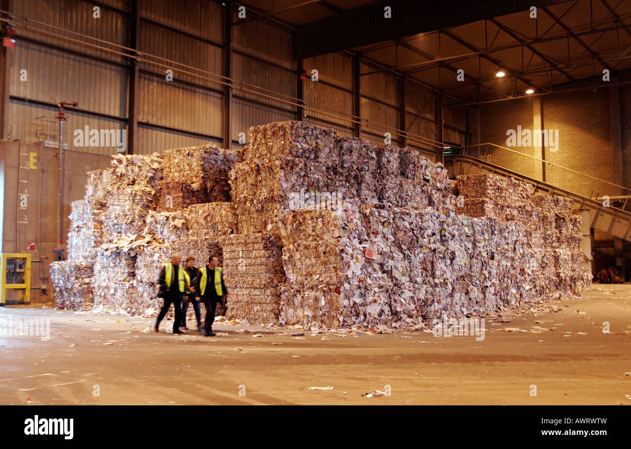 Stacked waste paper bales to be recycled for paper production at the ...