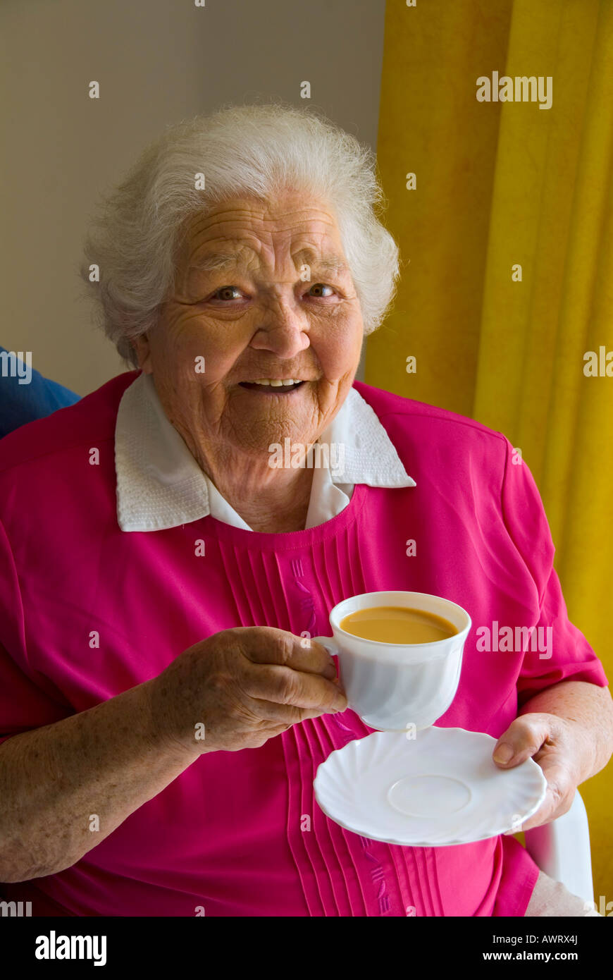 Care home happy tea old age healthy 90 years age hi-res stock ...