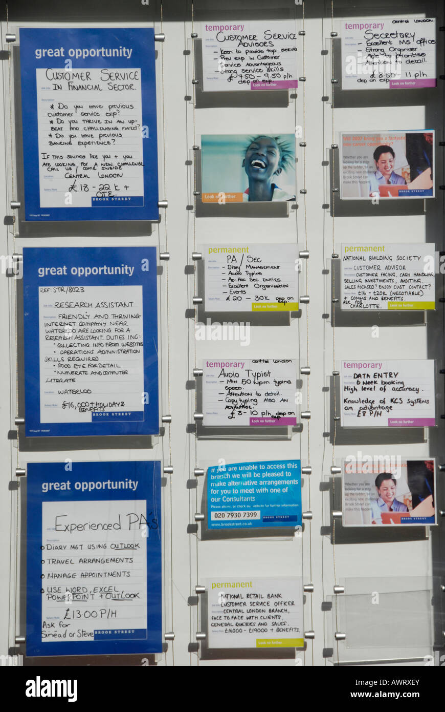 Job advertisements in employment agency window Stock Photo - Alamy