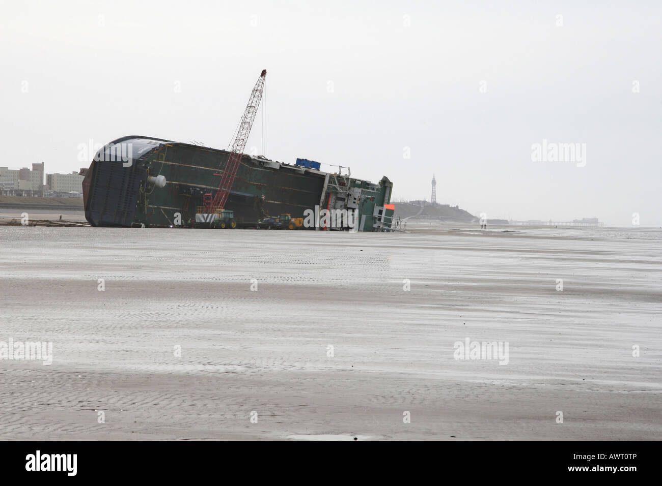 Riverdance ferry at Cleveley's, now completely on its side and sinking ...
