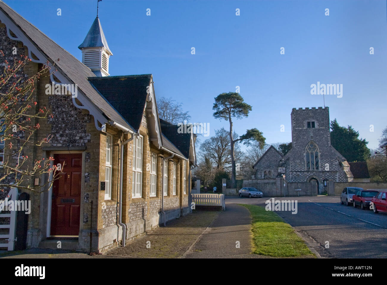 Old School and St James Church Southwick Wickham Hampshire Stock Photo ...