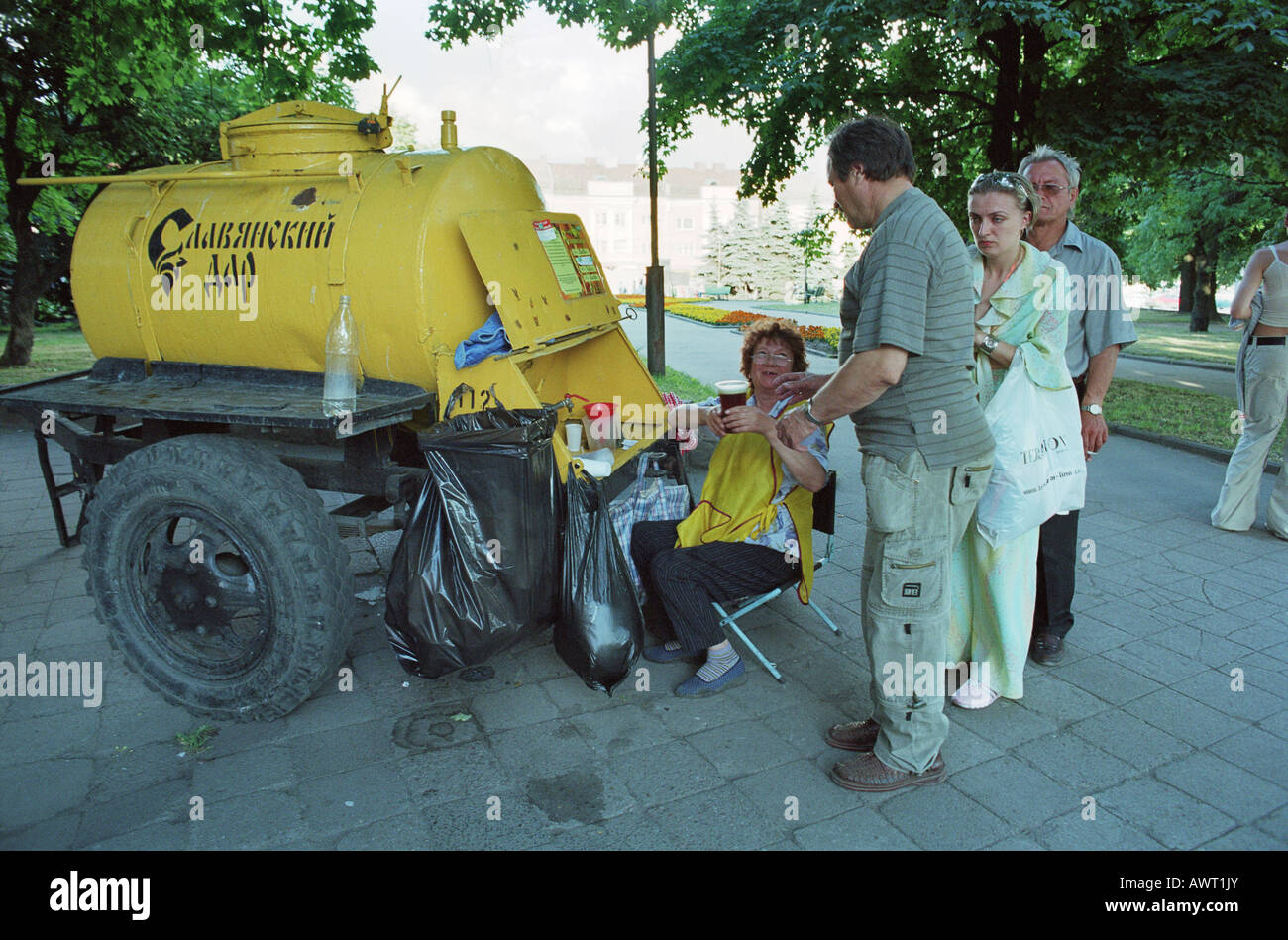 Woman selling traditional Russian drink Kvas, Kaliningrad, Russia Stock ...