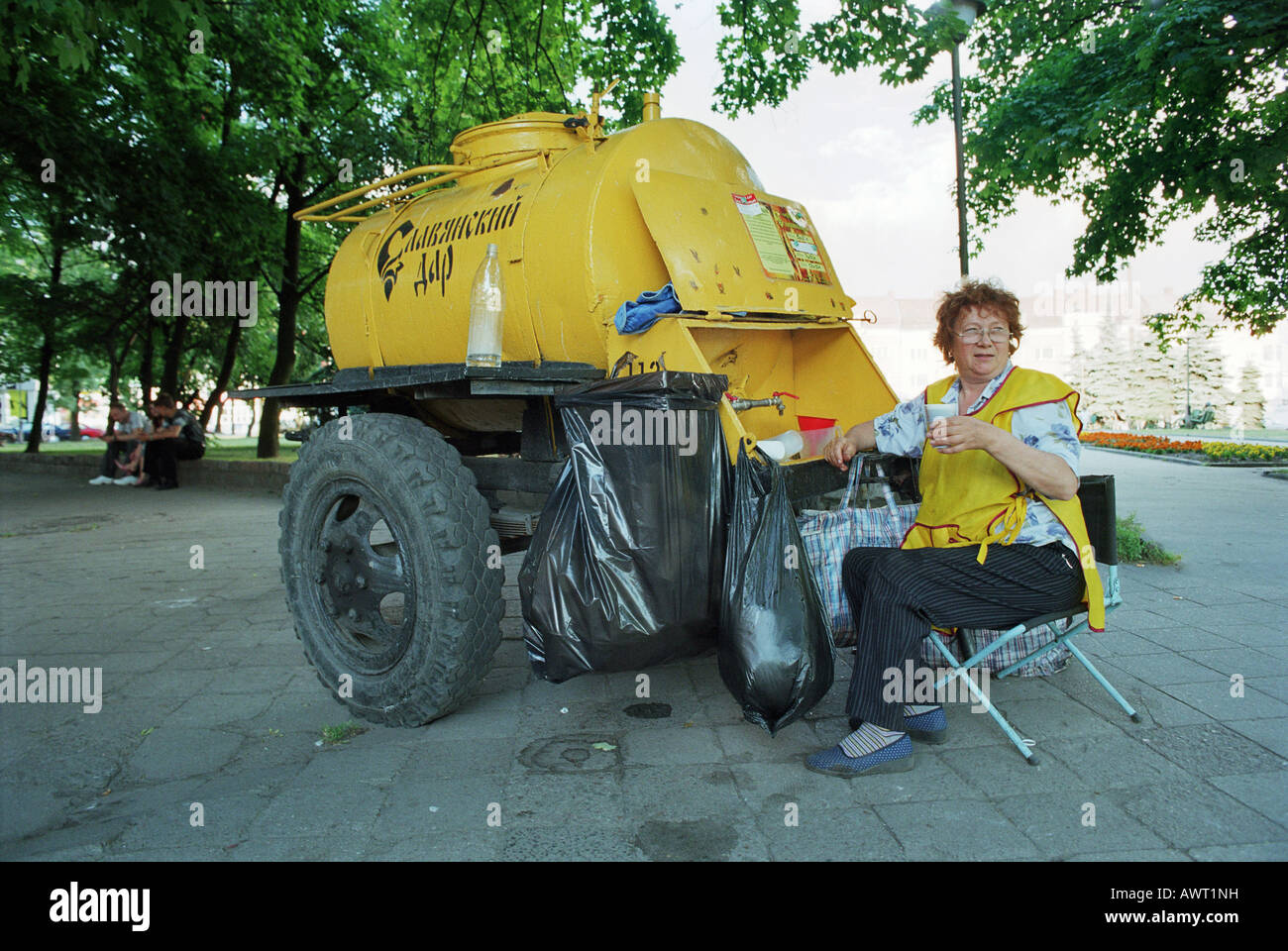 Woman selling traditional Russian drink Kvas, Kaliningrad, Russia Stock ...
