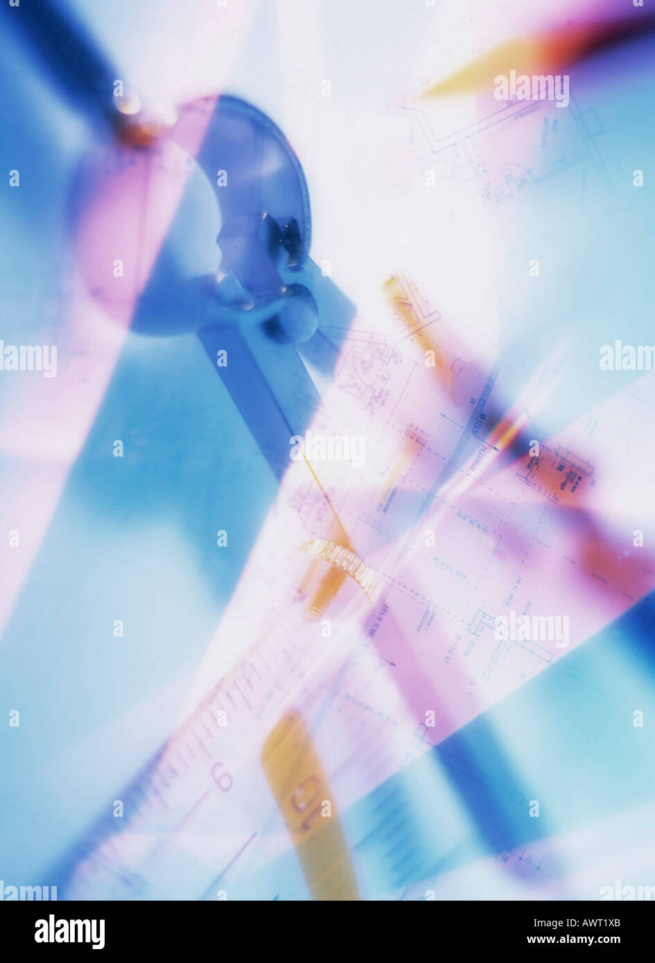 Technical plan with pair of compasses Stock Photo - Alamy