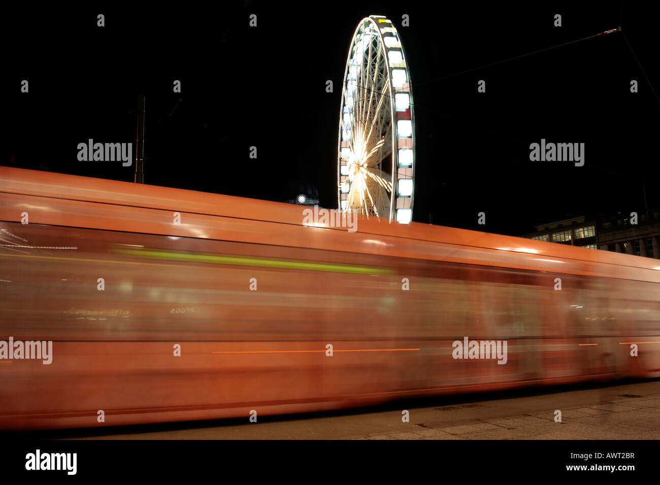 Time exposure of Nottinghams’ tram (NET) with the Nottingham eye in the ...