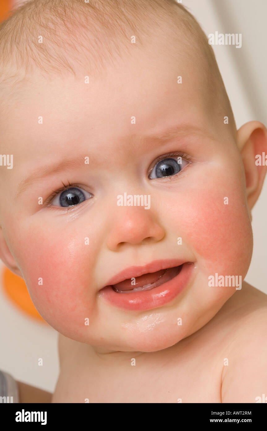 White tear tears 6 month old baby girl unhappy portrait hi-res stock ...