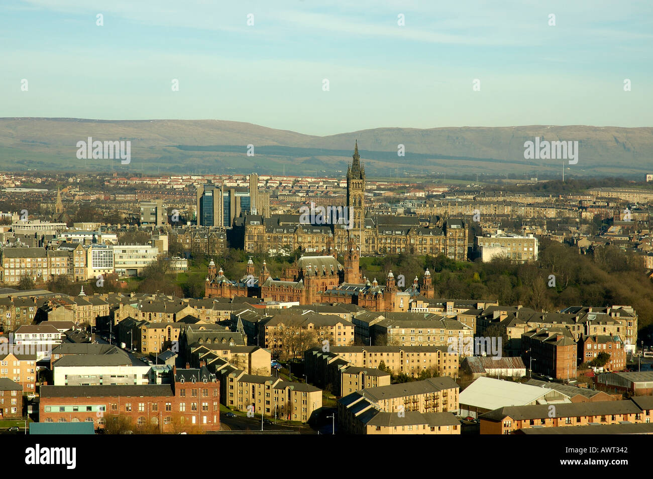 ariel view of glasgow showing glasgow university tower scotland europe ...