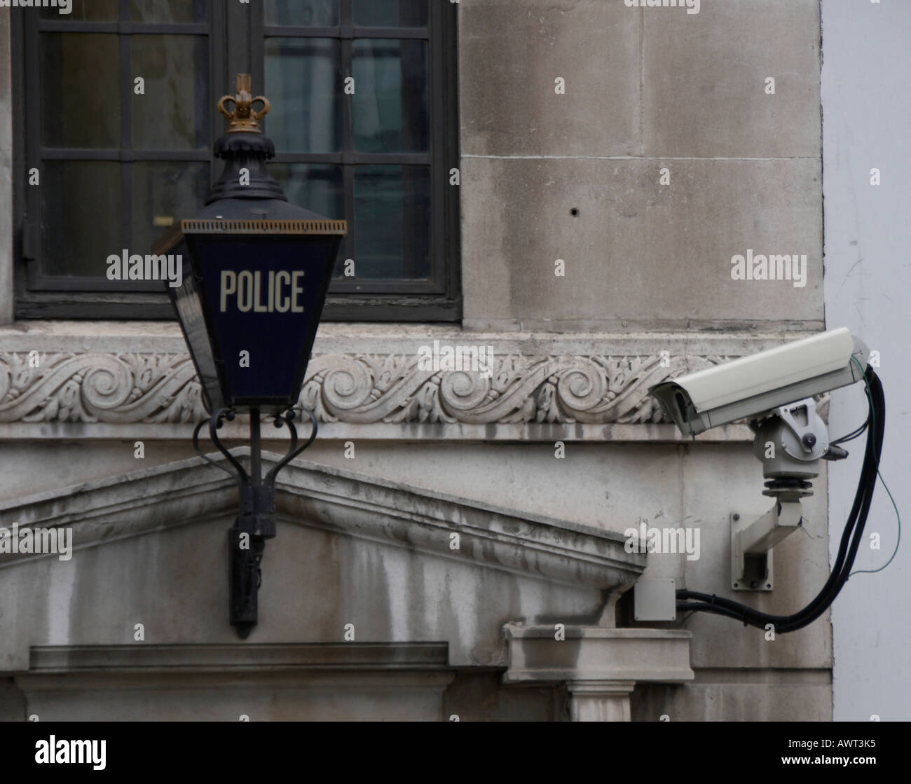Security CCTV camera and Police Station sign Stock Photo - Alamy